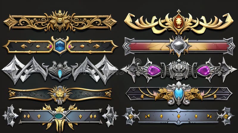 Frames for Rpg Game Interface in Gold, Silver and Gems, Isolated on ...