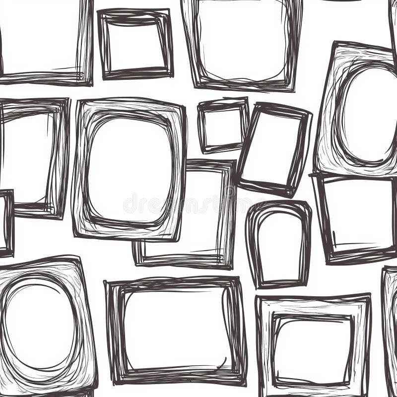 Frames in a Seamless Pattern. White Background with Black Hand-drawn ...