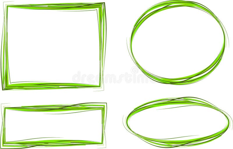 Green Scribble Outline Abstract Hand Drawn Frames Shapes Set Stock ...