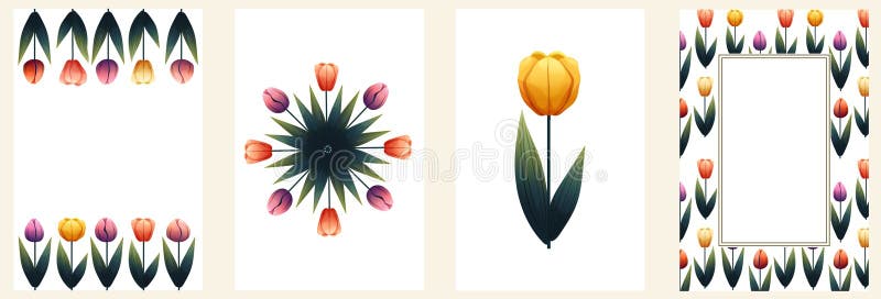 Frames with Tulips for Spring Summer Cards, Invitations, Packaging ...