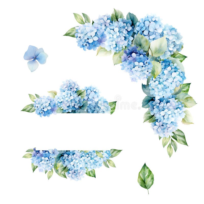 Blue Hydrangea Border Clip Art Free Vectors | Watercolor Realistic