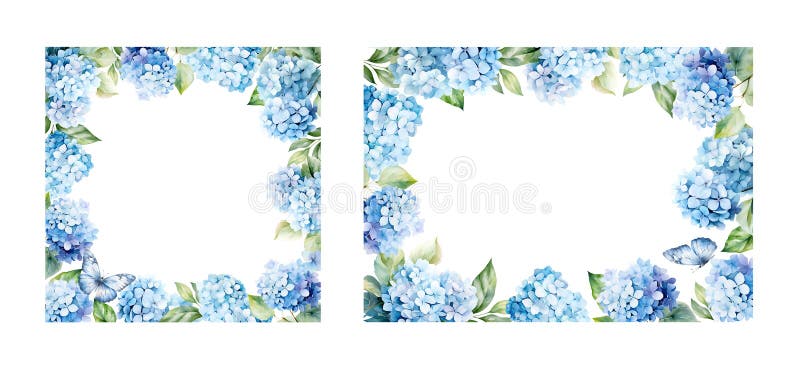 Frames with Watercolor Blue Hydrangea Set Stock Illustration ...