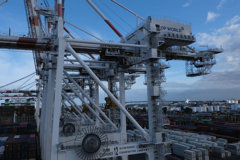Frames of White Gantry Cranes Staying in a Row in Container Terminal in ...
