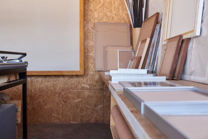Frames on a Workbench in Picture Framing Studio Stock Image - Image of ...