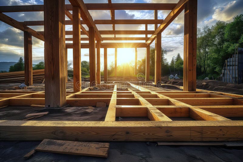 A Framework Beams of Under Construction New House Being Built in the ...