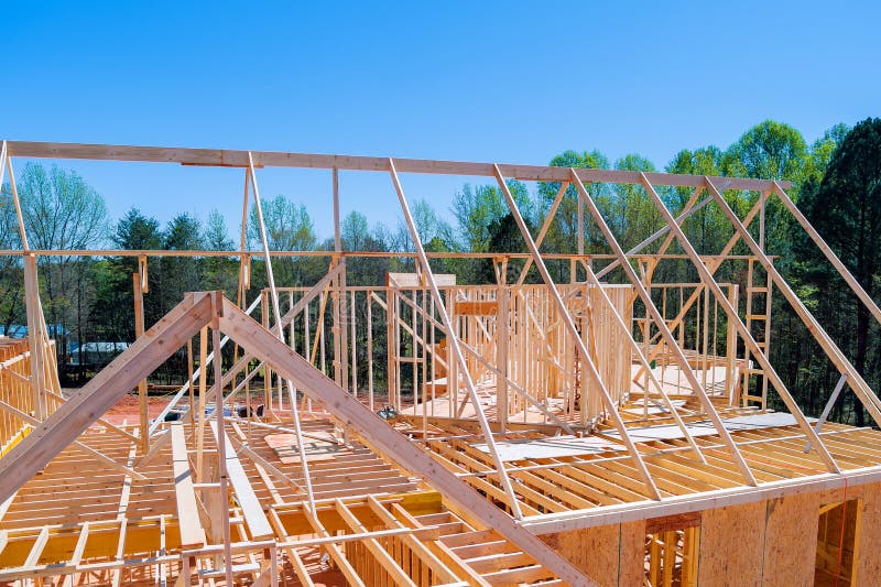 Framework Framing Beam Stick during Construction of a New House Stock ...