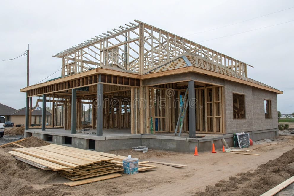Framework of a House Under Construction Stock Illustration ...