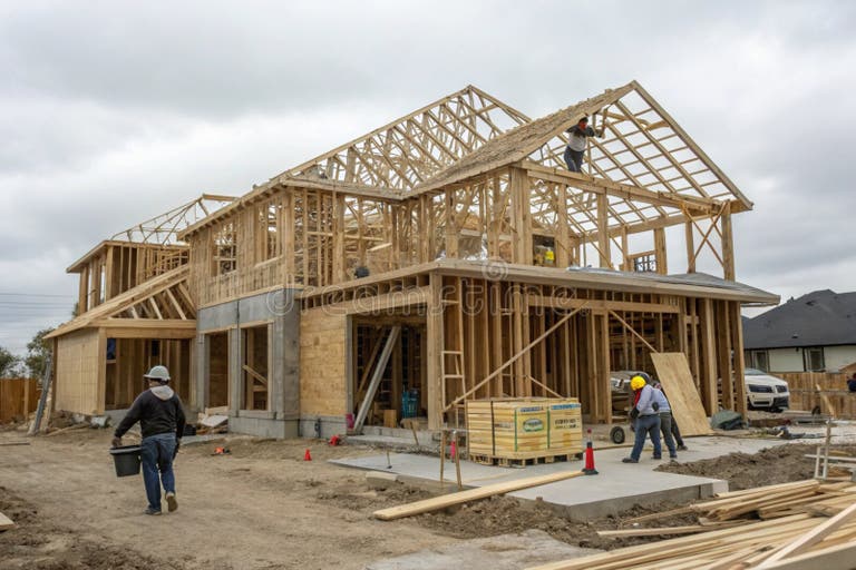 Framework of House Under Construction Stock Illustration - Illustration ...