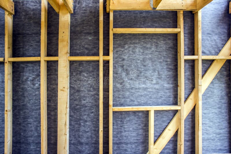 Framework of the House Wall, of Boards and Timber, a Window, a Vapor ...