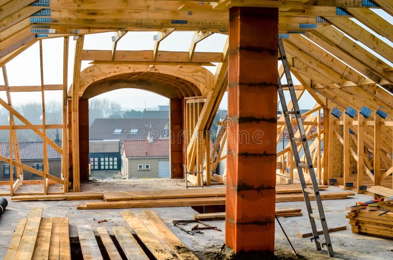 Timber Frame of Detached House Close-up Stock Image - Image of skeleton ...