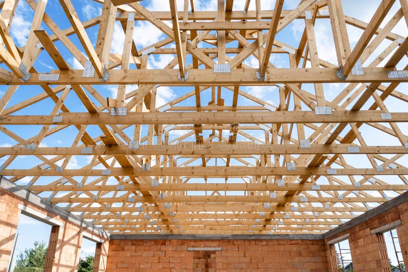 Support beams in roof stock photo. Image of overhead - 56984636