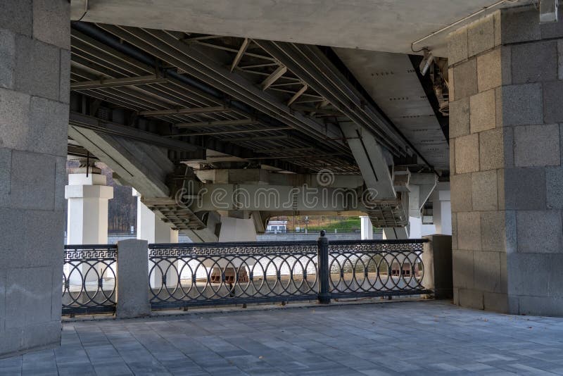 Framework Under Bridge. Metalwork. from the Bottom of Large Bridge ...