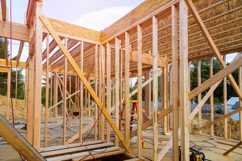 Framing Beam of New House Under Construction Home Framing Stock Photo ...