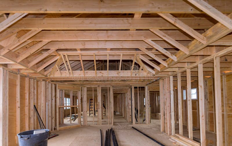 Framing Beam of New House Under Construction Home Framing Stock Photo ...