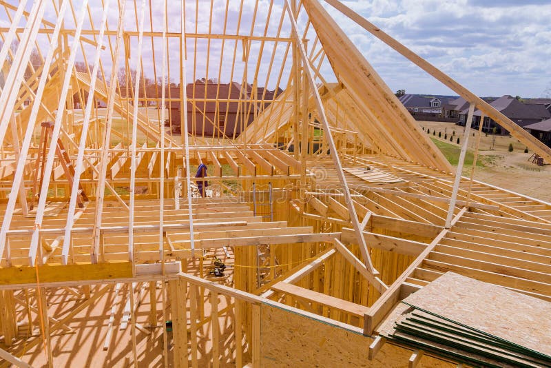 Framing Beam of New House Under Construction Home Framing Stock Image ...