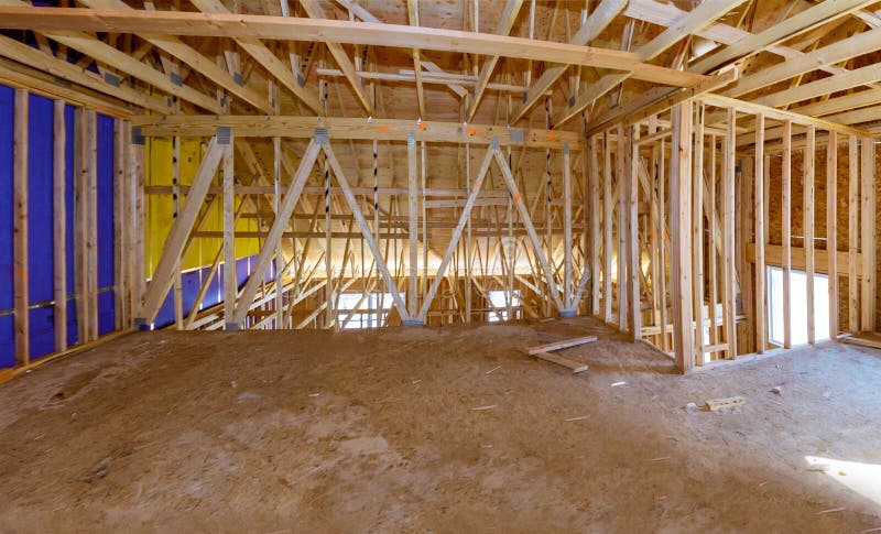 Framing Beam of New House Under Construction Interior of Roof Structure ...