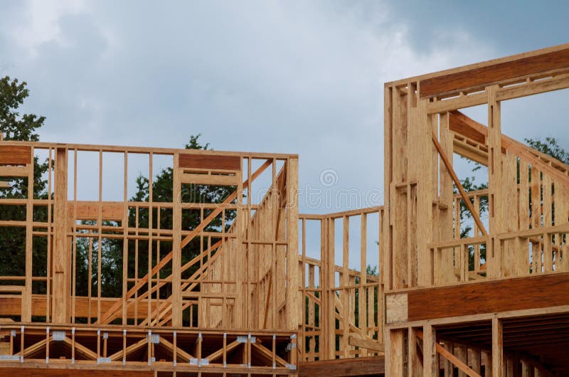 Framing Beam of Beam Wooden House, Under Construction Work Stock Image ...