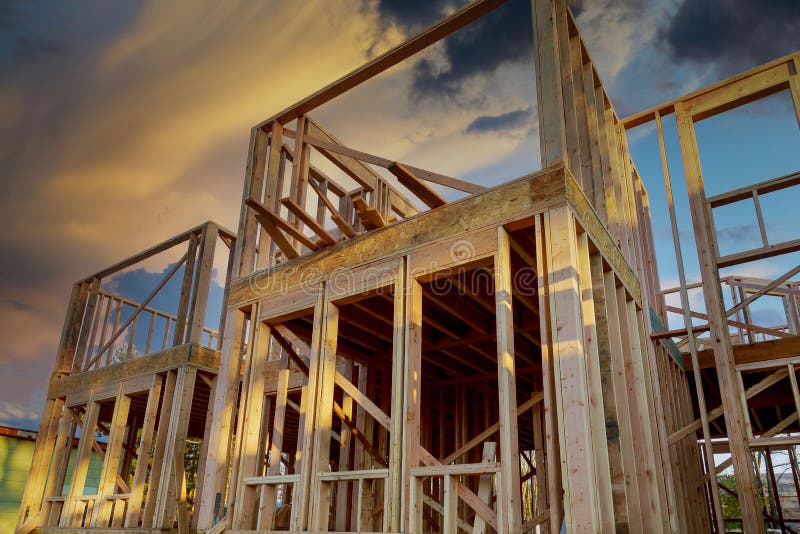 Framing Beam of Beam Wooden House, Under Construction Work Stock Image ...