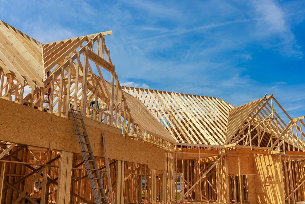 The Framing Beams of House in Construction. Stock Image - Image of ...