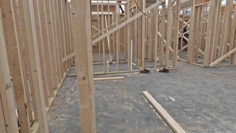 Framing Beams at Wooden Framework Construction of New House Under ...