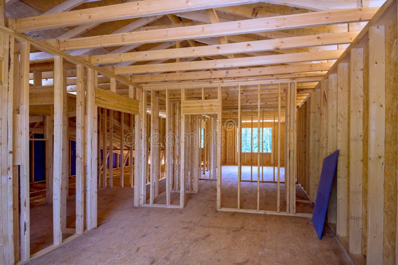 Framing of a New Unfinished Residential Home Under Construction Using ...