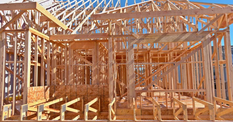 Framing of Under Construction Wooden House Building Frame Structure on ...