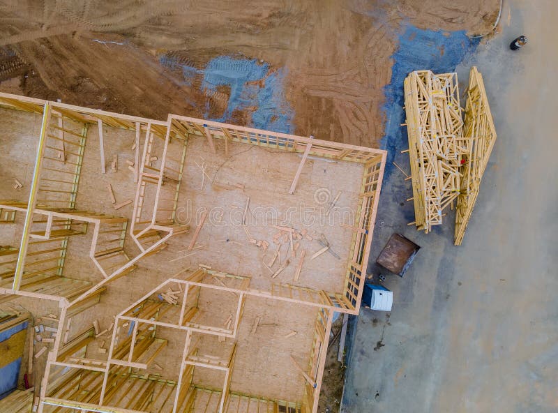 Framing of Under Construction Wooden House Building Frame Structure on ...