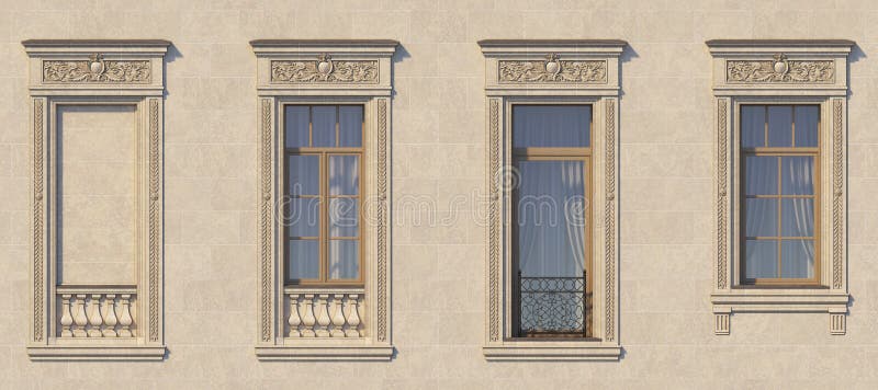 Framing of Windows in Classic Style on the Stone. 3d Rendering. Stock ...