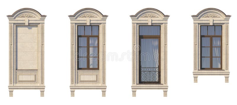 Framing of Windows in Classic Style on the Stone. 3d Rendering. Stock ...