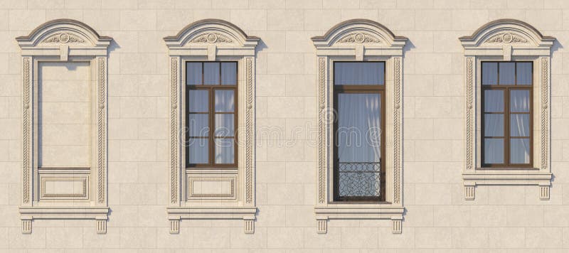 Framing of Windows in Classic Style on the Stone. 3d Rendering. Stock ...