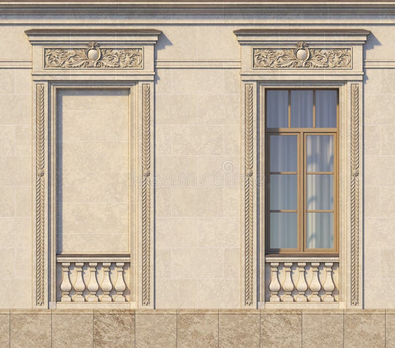 Framing of Windows in Classic Style on the Stone. 3d Rendering. Stock ...