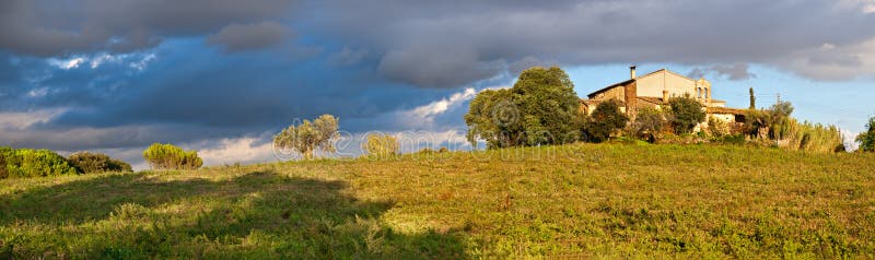 Framland and Catalan Farmhouse Panorama Stock Image - Image of green ...