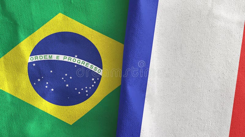 France and Brazil Two Flags Textile Cloth Fabric Texture Stock ...