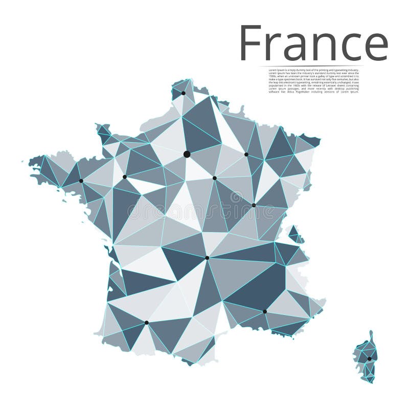 France Communication Network Map. Vector Low Poly Image of a Global Map ...