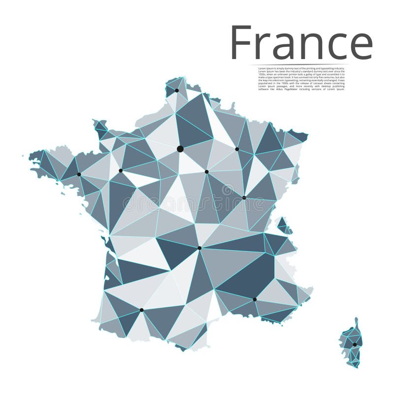 France Communication Network Map. Vector Low Poly Image of a Global Map ...