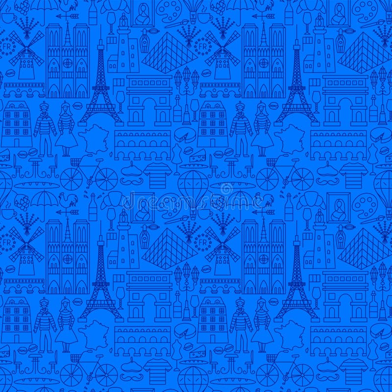 France Culture Line Seamless Pattern Stock Vector - Illustration of ...