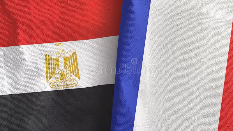 France and Egypt Two Flags Textile Cloth 3D Rendering Stock ...