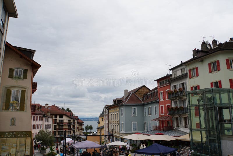 View of Evian Square in France Stock Photo - Image of square, road ...