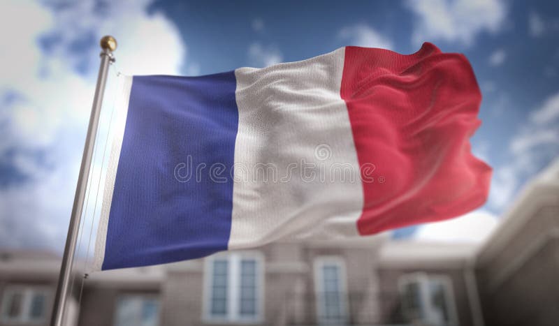 France Flag 3D Rendering on Blue Sky Building Background Stock ...