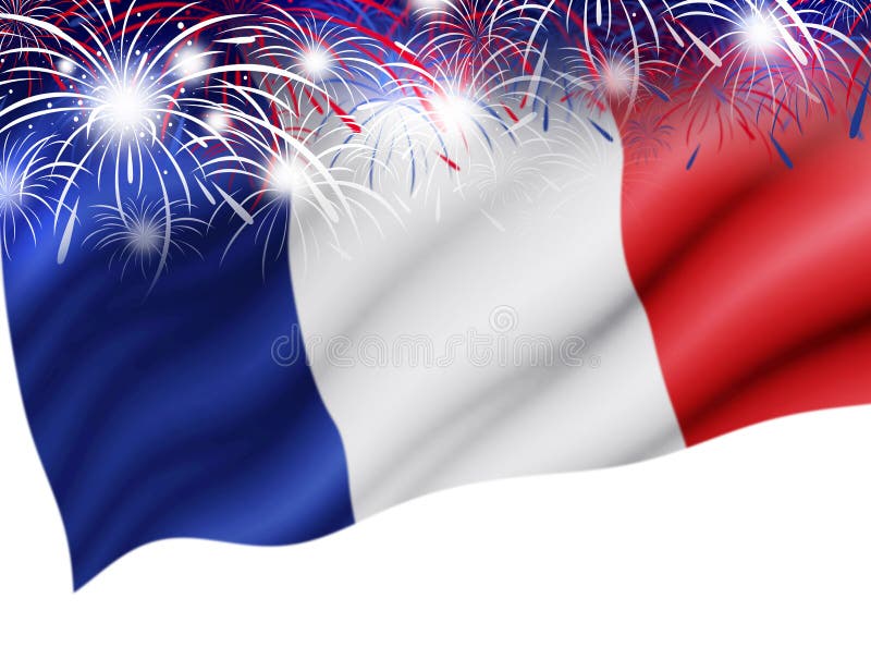 France Flag with Fireworks Background for 14 July Bastille Day Stock ...