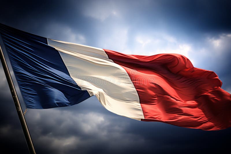 France Flag on a Pole Flowing with the Wind Stock Illustration ...