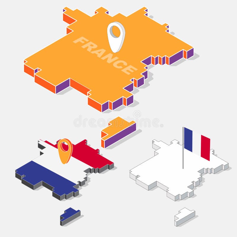 France Flags on Map Element with 3D Isometric Shape Stock Vector ...