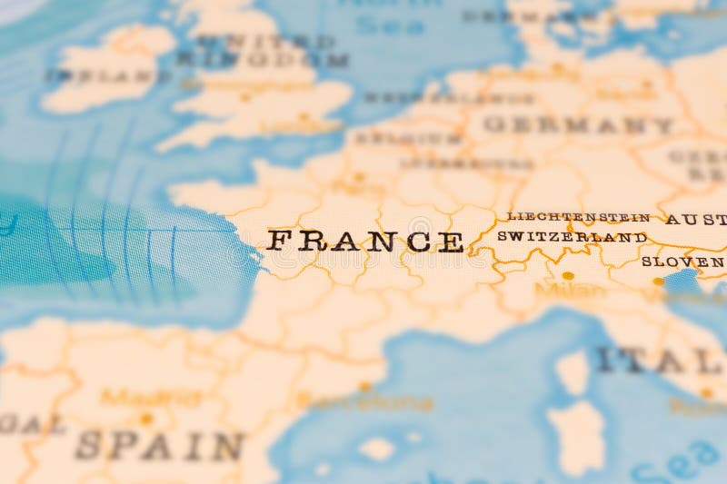 France in Focus on a Tilted World Map. Stock Illustration ...