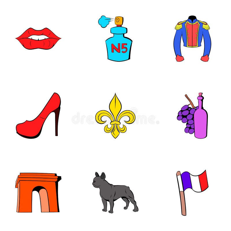 France Icons Set, Cartoon Style Stock Vector - Illustration of paris ...
