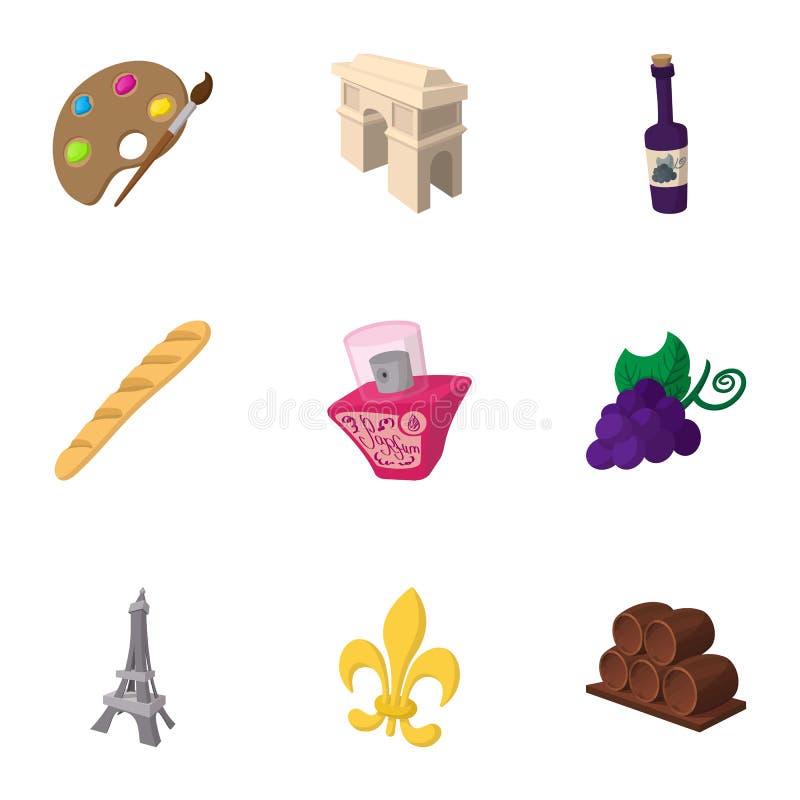 France Icons Set, Cartoon Style Stock Illustration - Illustration of ...