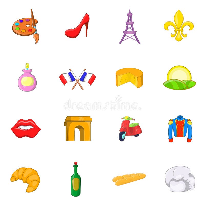 France Icons Set, Cartoon Style Stock Vector - Illustration of culture ...