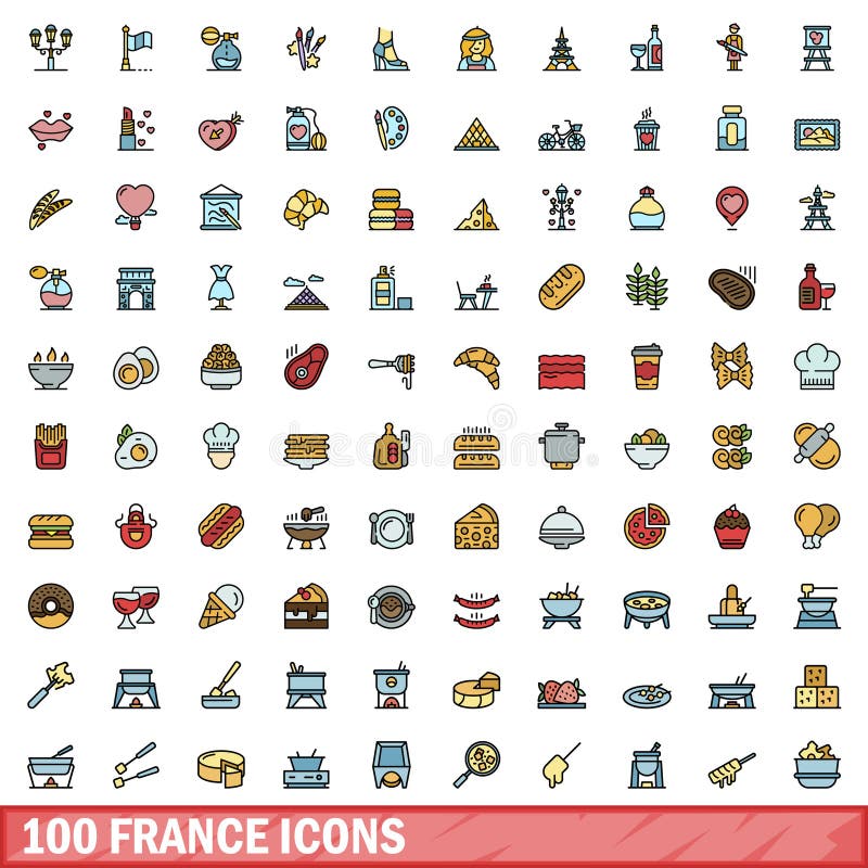 100 France Icons Set, Color Line Style Stock Vector - Illustration of ...