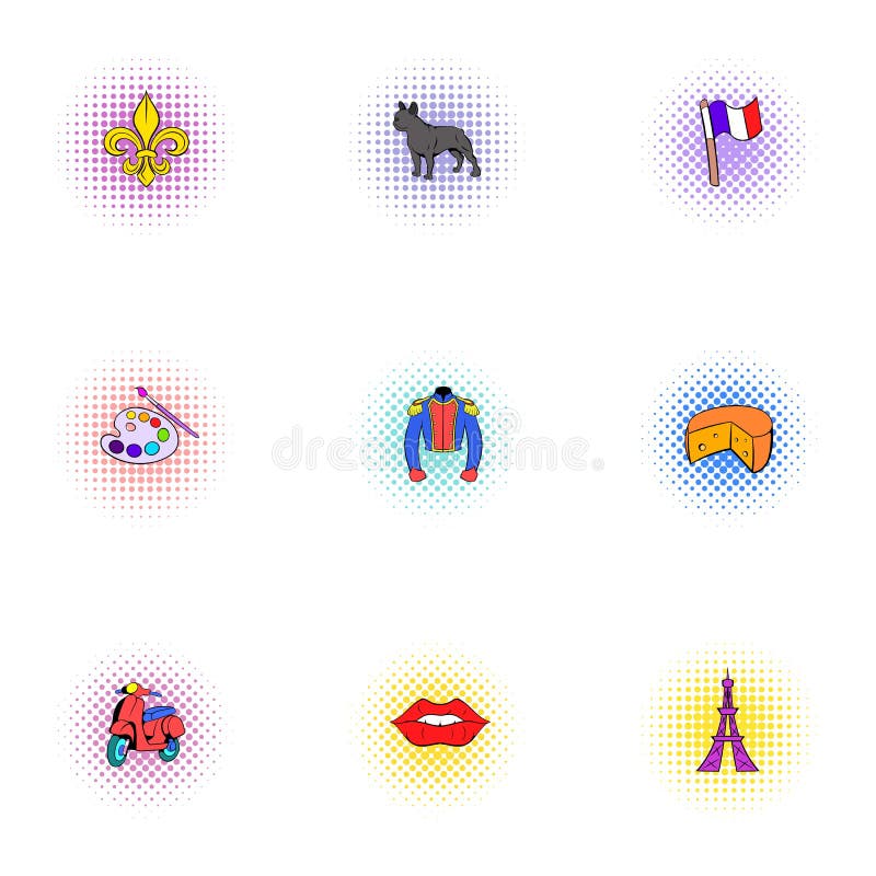France Icons Set, Pop-art Style Stock Vector - Illustration of location ...