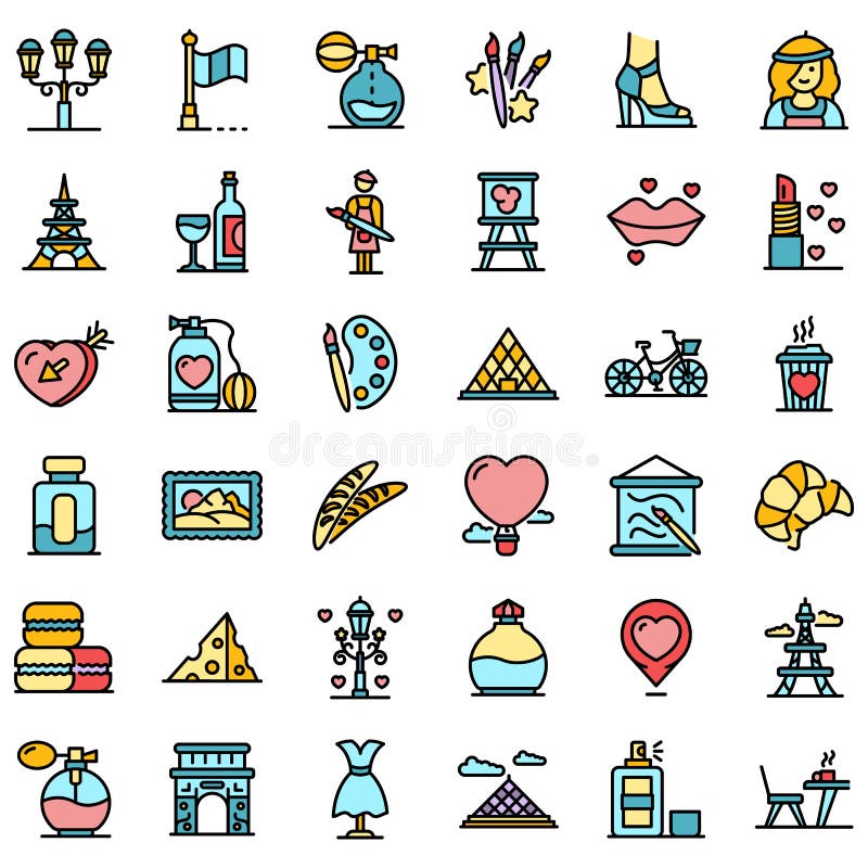 France Set Icons. Traditional Travel Symbol. Sights and Characteristics ...