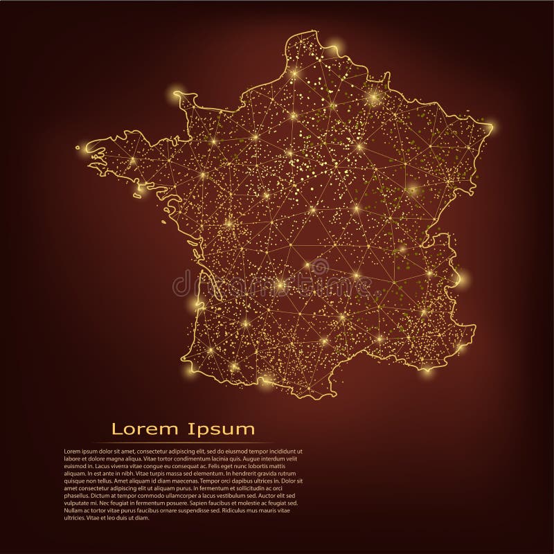 FRANCE Map. Abstract Mash Line and Point Scales on Dark Geometric ...